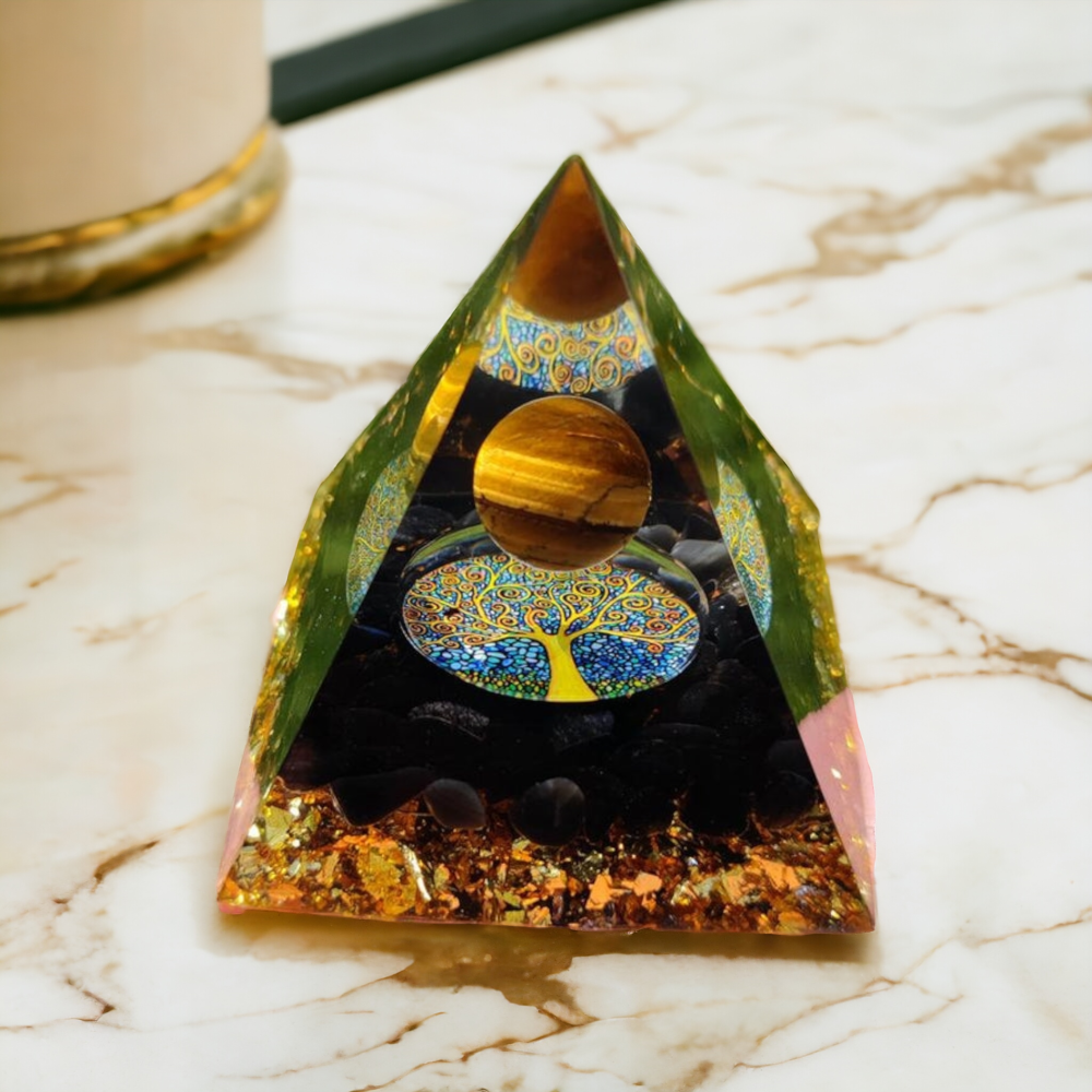 Jupiter Tiger's Eye Obsidian Orgone Pyramid | TeamPlanting