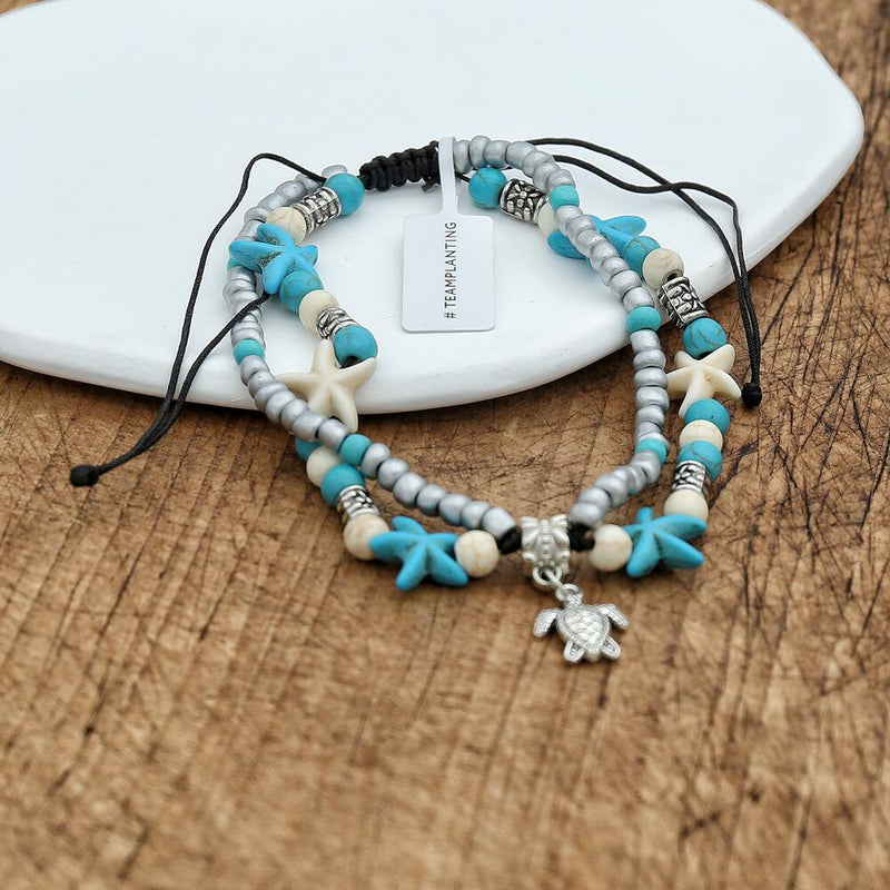 Turquoise Tidal Sea Turtle Anklet